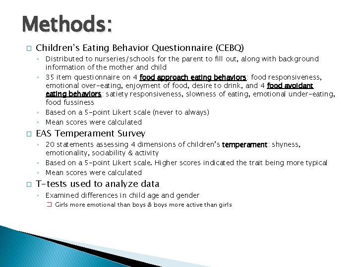 Relationships between Temperament and eating Behaviours in young