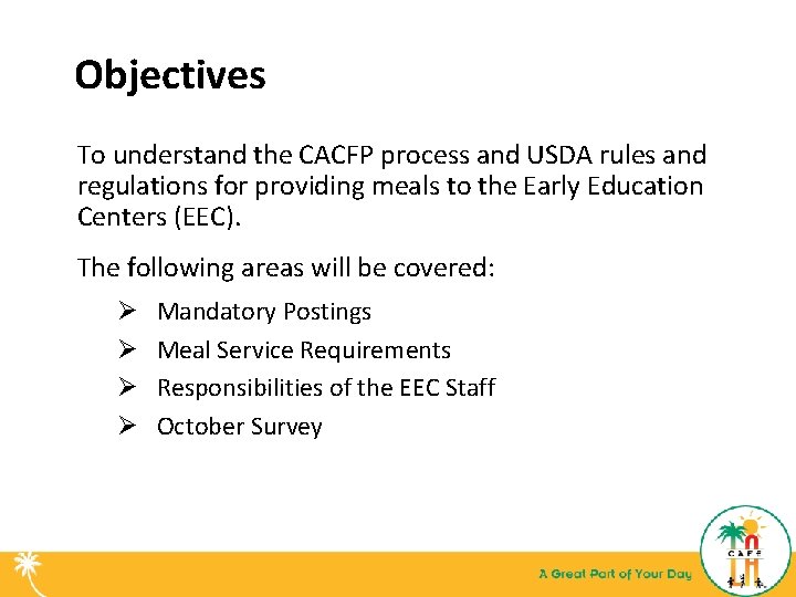 CACFP Early Education Center Staff Training Provided by