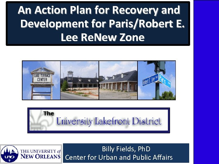 An Action Plan for Recovery and Development for