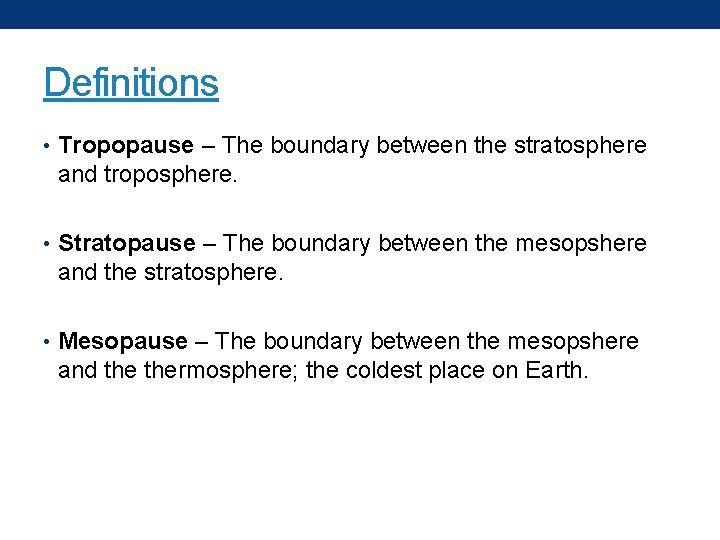 LAYERS OF THE ATMOSPHERE Science 10 Weather Unit