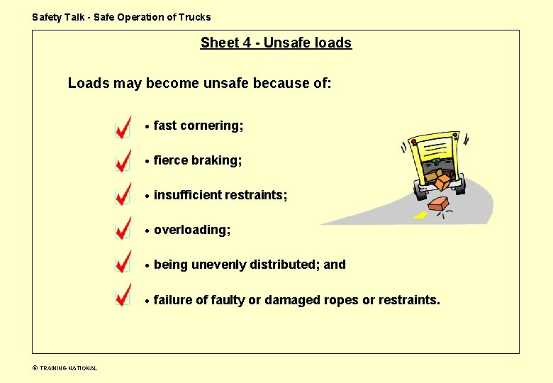 Safety Talk Safe Operation of Trucks Sheet 1