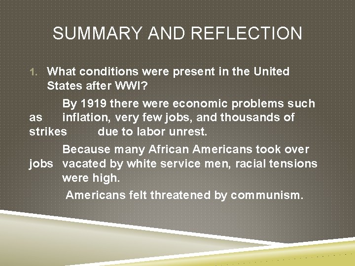 WORLD WAR I LESSON 4 The Wars Impact