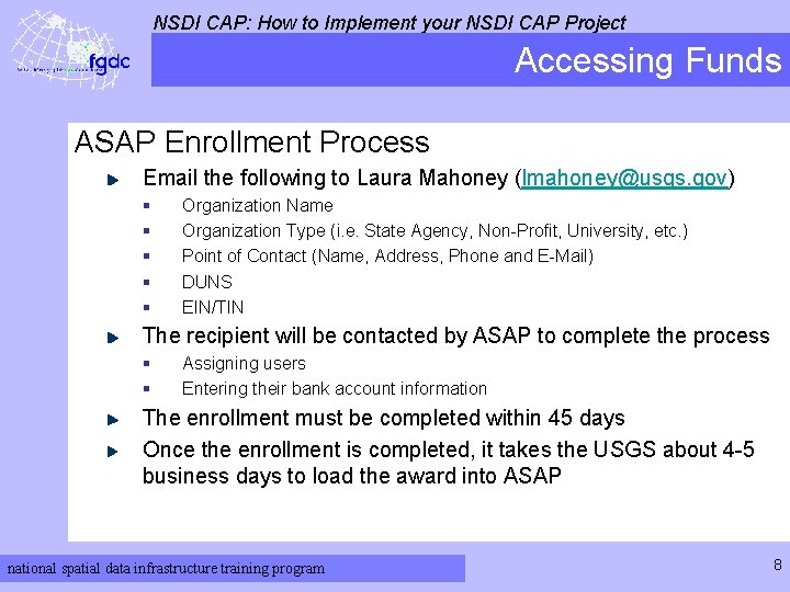 national spatial data infrastructure training program NSDI Cooperative