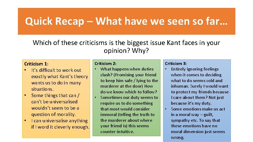 Quick Recap Briefly outline how we should make