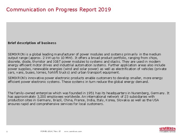 UNITED NATIONS GLOBAL COMPACT Communication on Progress Report