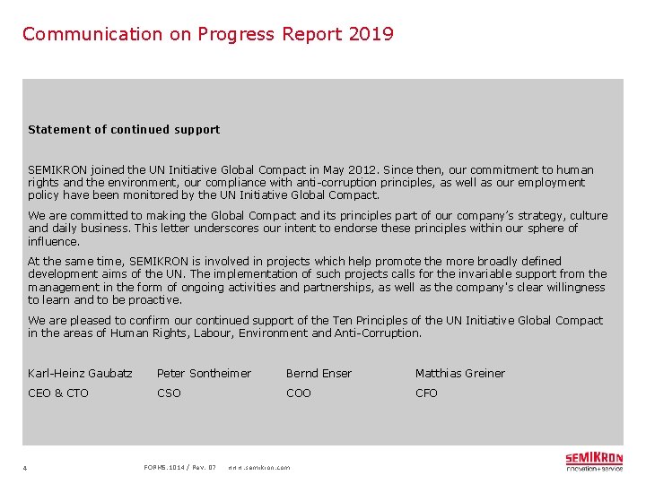 UNITED NATIONS GLOBAL COMPACT Communication on Progress Report
