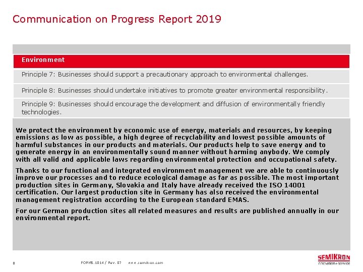 UNITED NATIONS GLOBAL COMPACT Communication on Progress Report