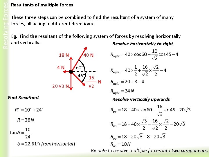 Mechanics January 2022 Resolving Forces Objective Be able