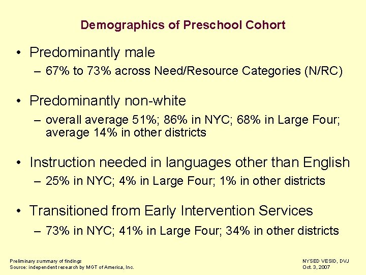 Statewide Meeting Preschool Update VESID Special Education Services