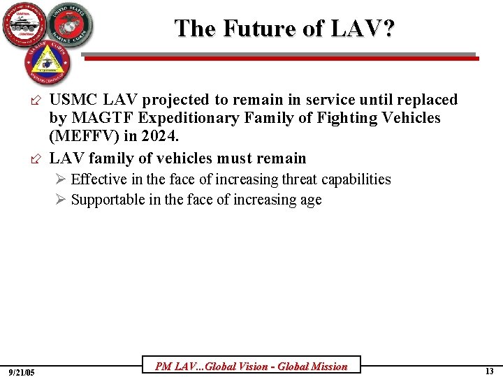 USMC LAV Modernization Plan 2005 NDIA Combat Vehicles