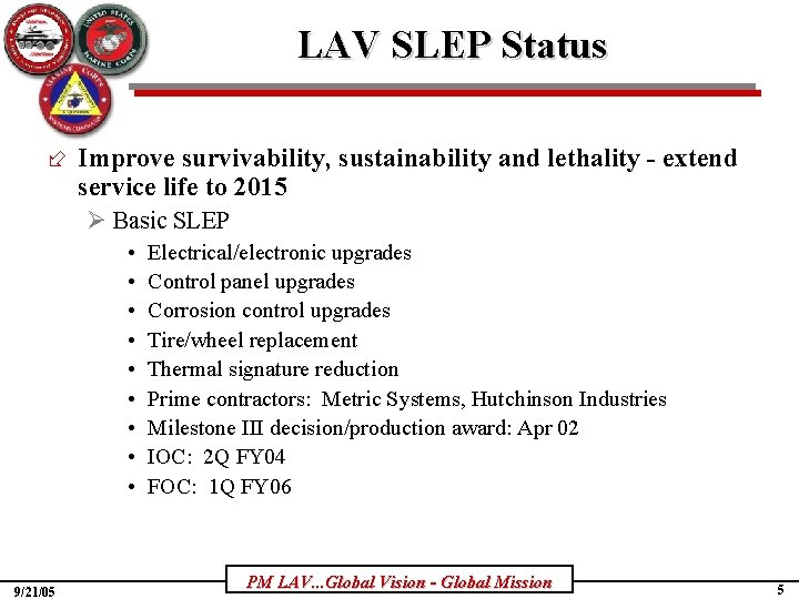 USMC LAV Modernization Plan 2005 NDIA Combat Vehicles