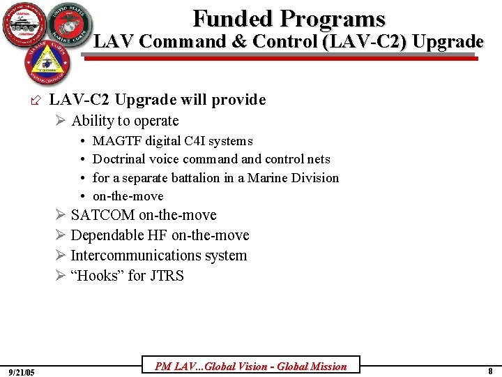 USMC LAV Modernization Plan 2005 NDIA Combat Vehicles