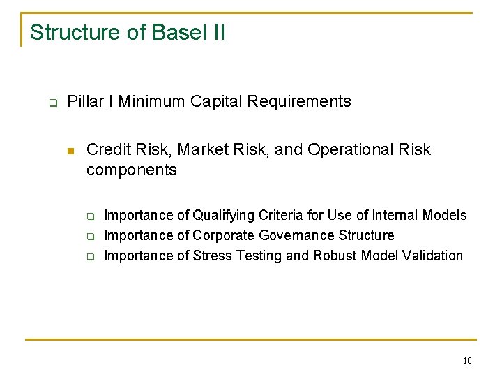 Basel II and Internal Models Mary Frances Monroe