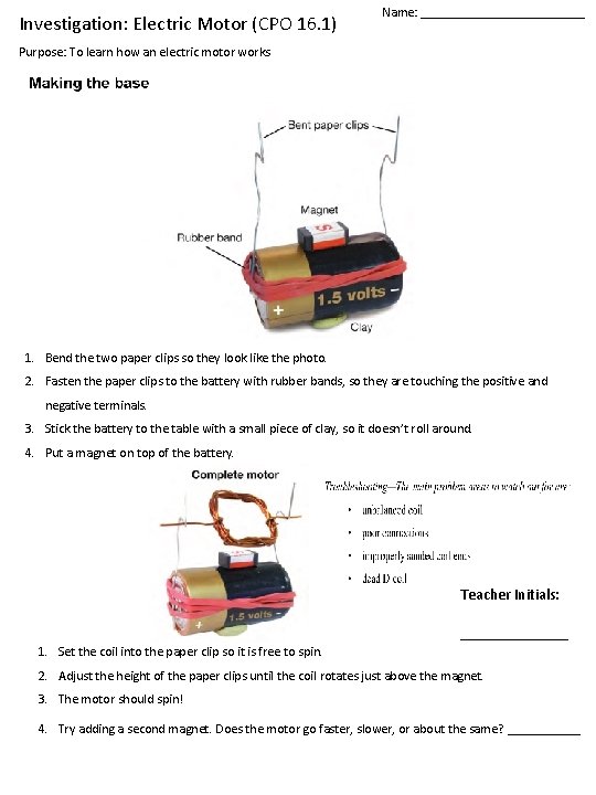 Investigation Electric Motor CPO 16 1 Name Purpose