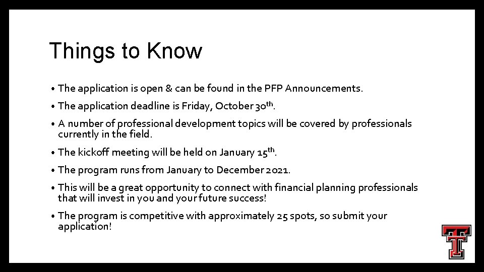 TTU PFP Alumni Advisory Board Mentoring Program TTU
