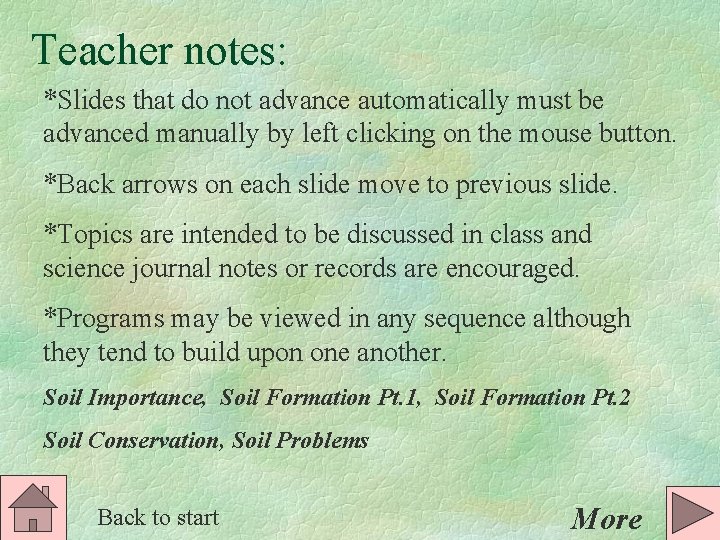 Soil Conservation By W Batke Activity Teacher Notes