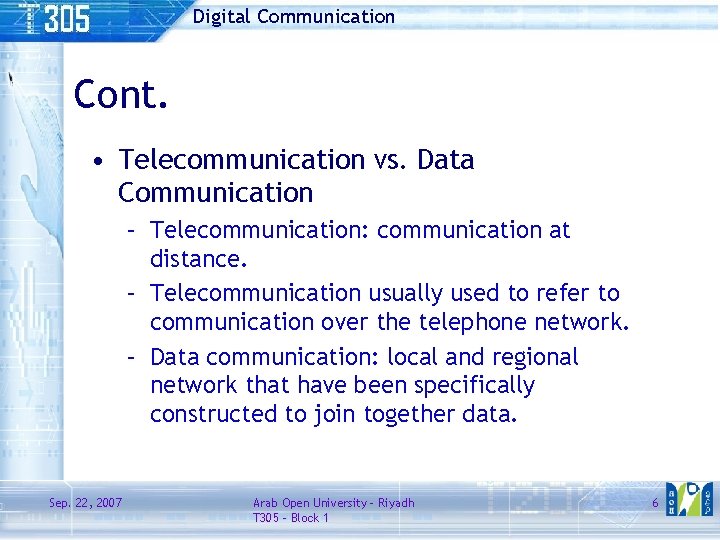 Digital Communication T 305 Block 1 System Processes