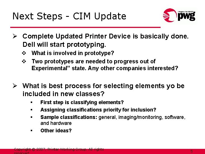 Webbased Imaging Management System Working Group Printer Working