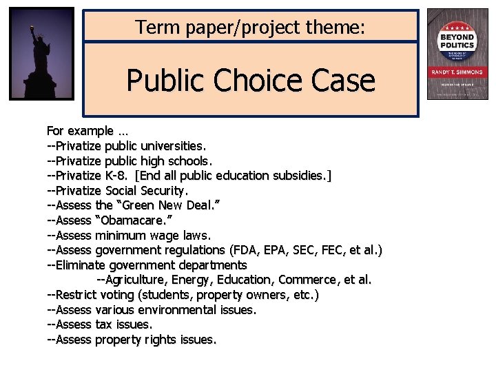 ECO 481 Public Choice Theory Introduction to Public