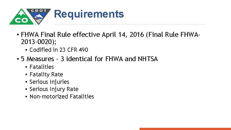 FHWA Safety Performance Measures Setting Targets for Colorado