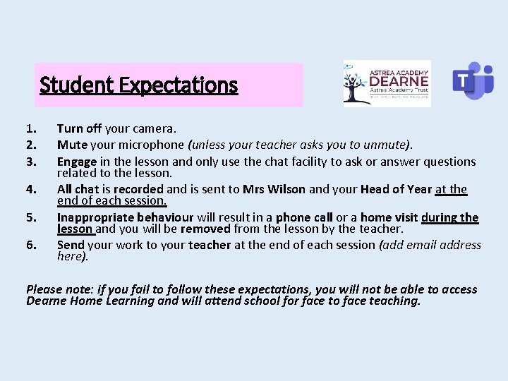 Student Expectations 1 2 3 4 5 6