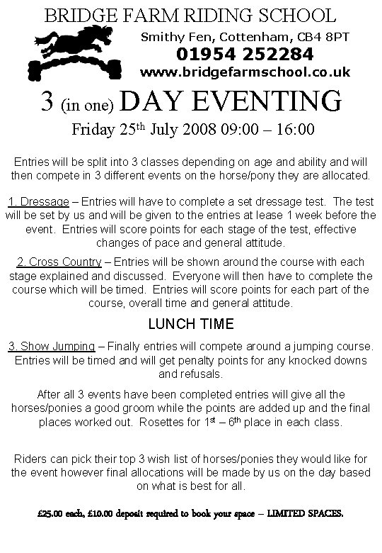 BRIDGE FARM RIDING SCHOOL Smithy Fen Cottenham CB