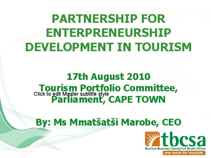PARTNERSHIP FOR ENTERPRENEURSHIP DEVELOPMENT IN TOURISM 17 th