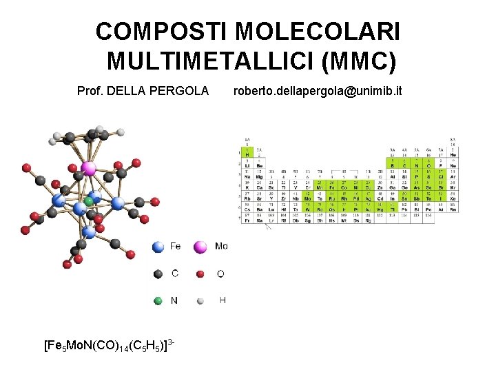 COMPOSTI MOLECOLARI MULTIMETALLICI MMC Prof DELLA PERGOLA Fe