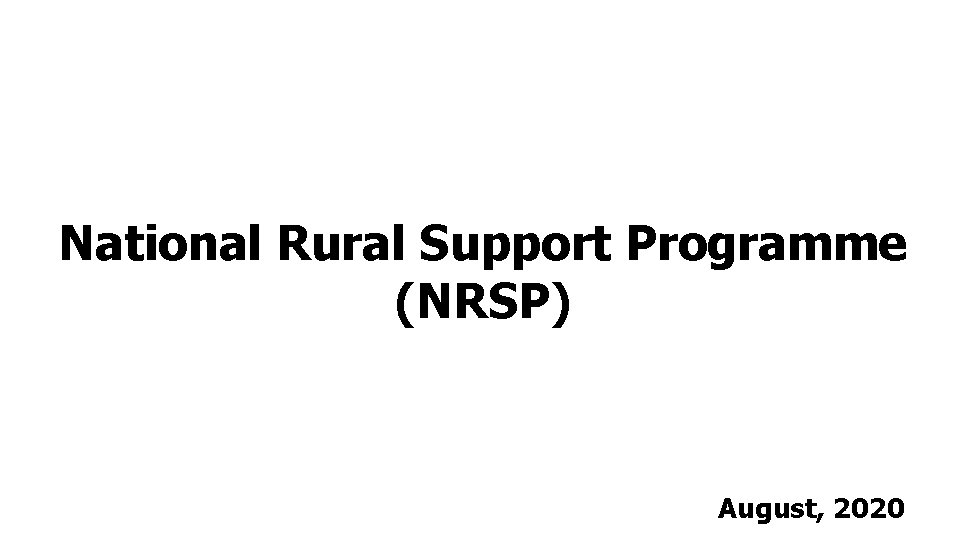 National Rural Support Programme NRSP August 2020 NRSPs
