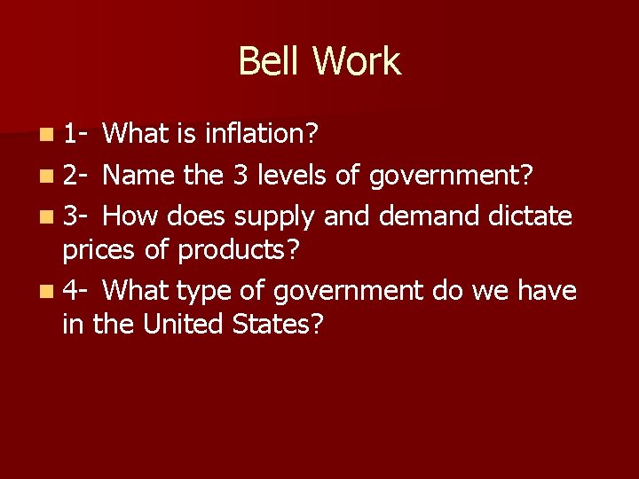 Bell Work n 1 What is inflation n