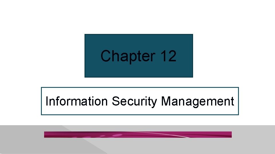 Chapter 12 Information Security Management We Have to