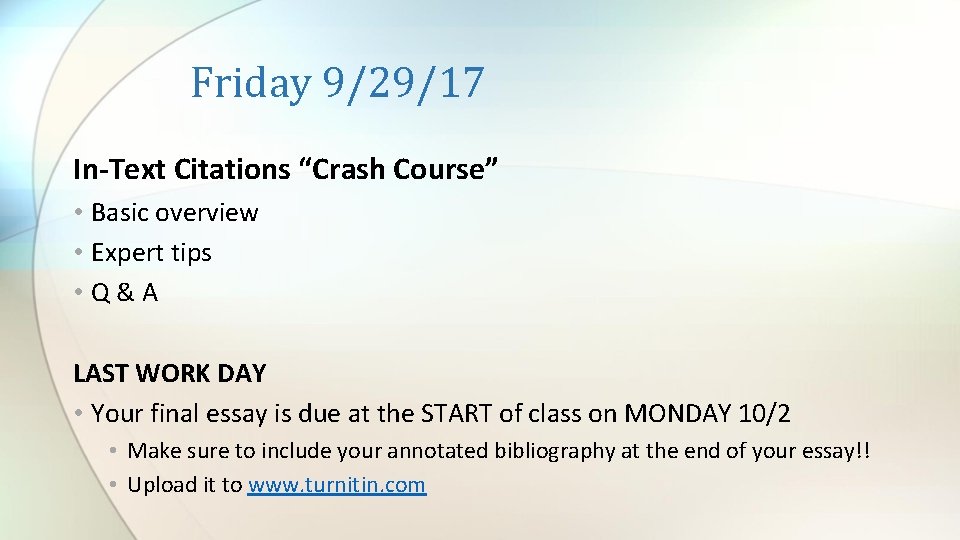 Friday 92917 InText Citations Crash Course Basic overview