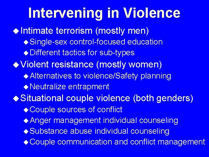 Types of Domestic Violence Implications for Policy and