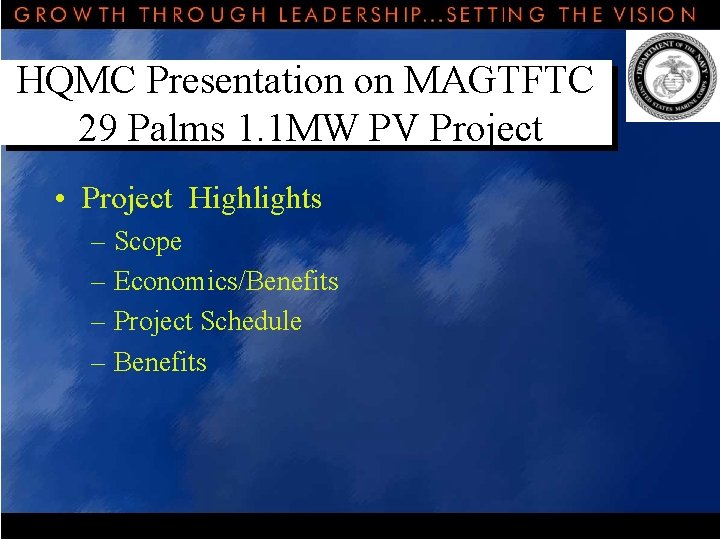 HQMC Presentation on MAGTFTC Technical Briefing Agenda What