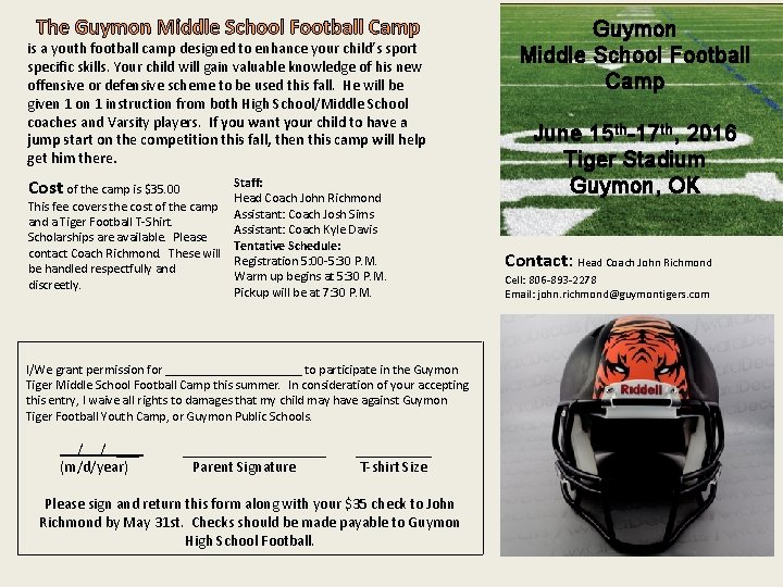 The Guymon Middle School Football Camp is a