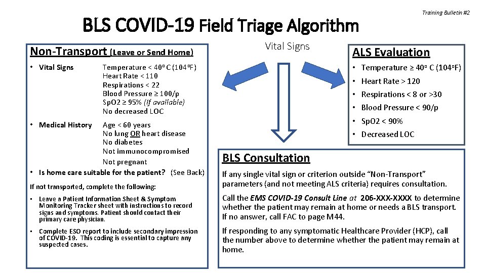 BLS COVID19 Field Triage Algorithm NonTransport Leave or