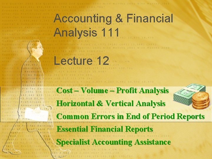Accounting Financial Analysis 111 Lecture 12 Cost Volume
