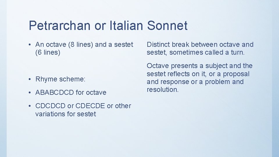 The Sonnet Form History of the Sonnet form