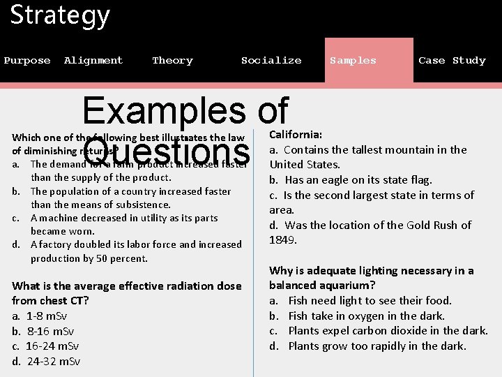 Strategy Purpose Alignment Theory Socialize Samples Case Study