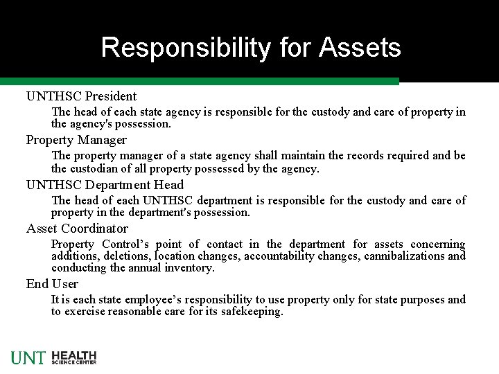 Responsibilities for Assets Mike Castillo Director of Central