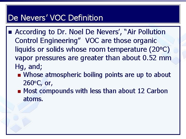 Evaluation of VOC Definition Based on Vapor Pressure