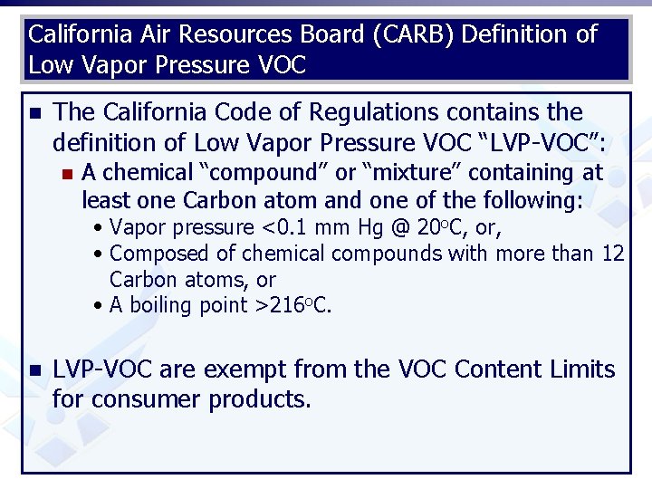 Evaluation of VOC Definition Based on Vapor Pressure