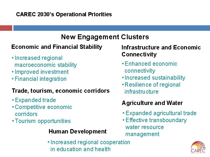 The Central Asia Regional Economic Cooperation CAREC Program
