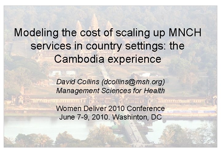 Modeling the cost of scaling up MNCH services