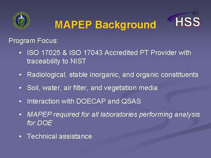 U S Department of Energys Analytical Services Program