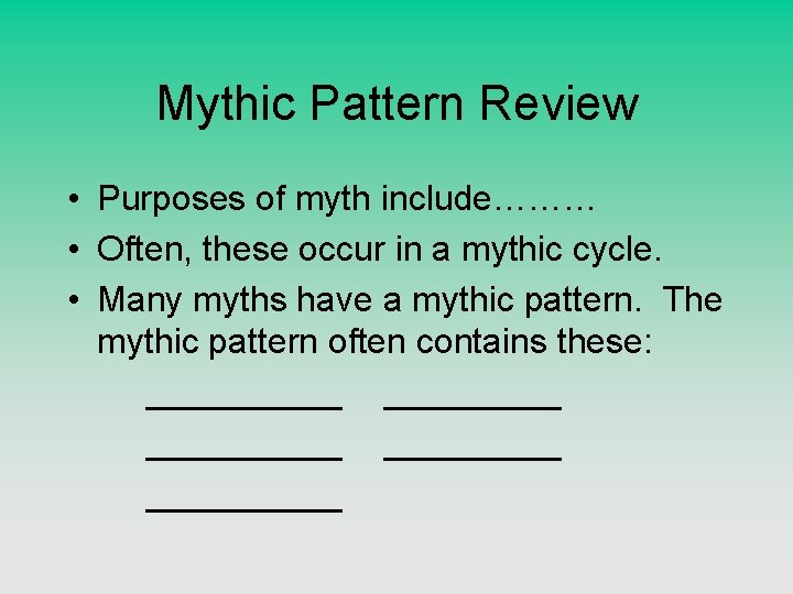 What is a myth Myths are traditional stories