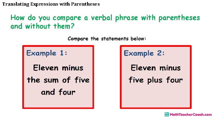 Translating Expressions with Parentheses Unit 1 Lesson 2