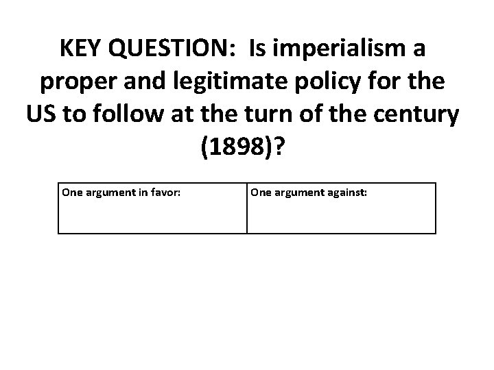 KEY QUESTION Is imperialism a proper and legitimate