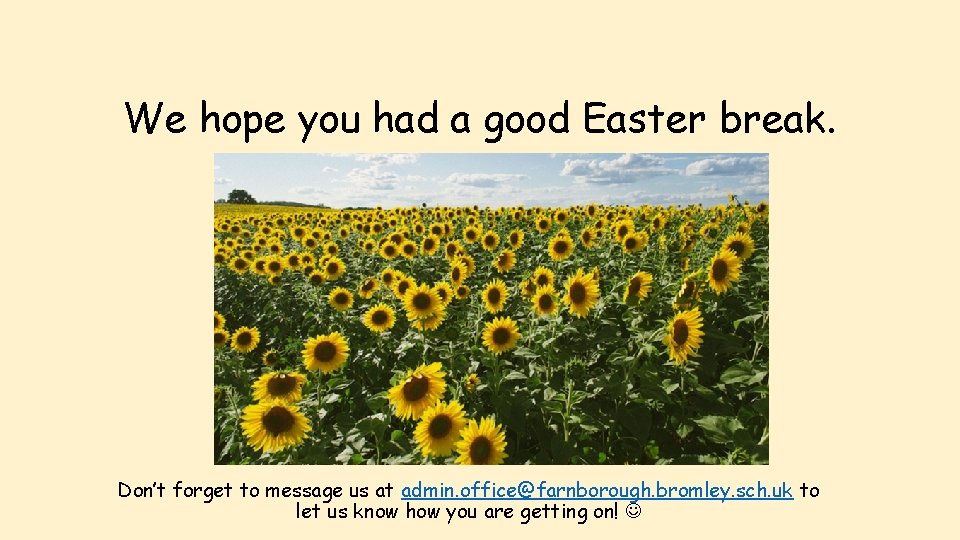We hope you had a good Easter break