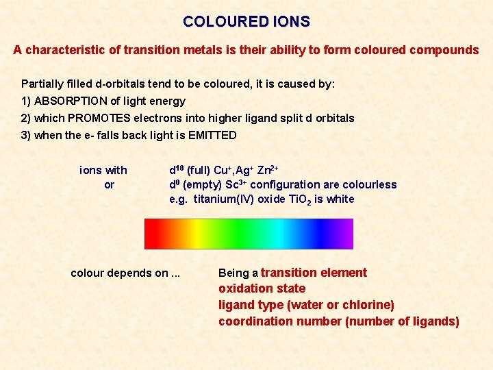Colorimeters COLOURED IONS Observed colours of a solution